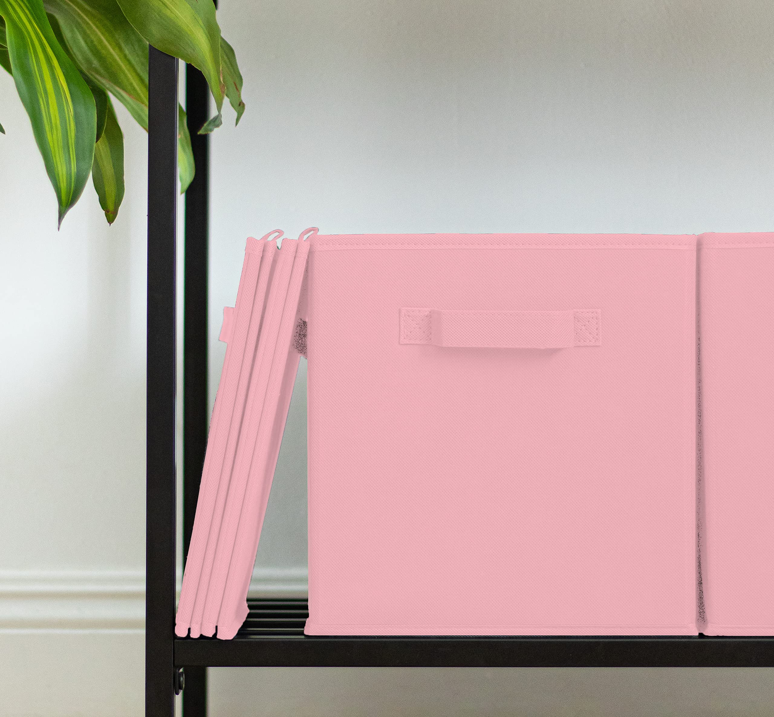 Pomatree 13x13x13 Inch Storage Cubes - 4 Pack - Large and Sturdy Storage Bins | Dual Handles, Foldable | Cube Organizer Bin | Fabric Baskets for Organizing Closet, Clothes and Toys (Pink)