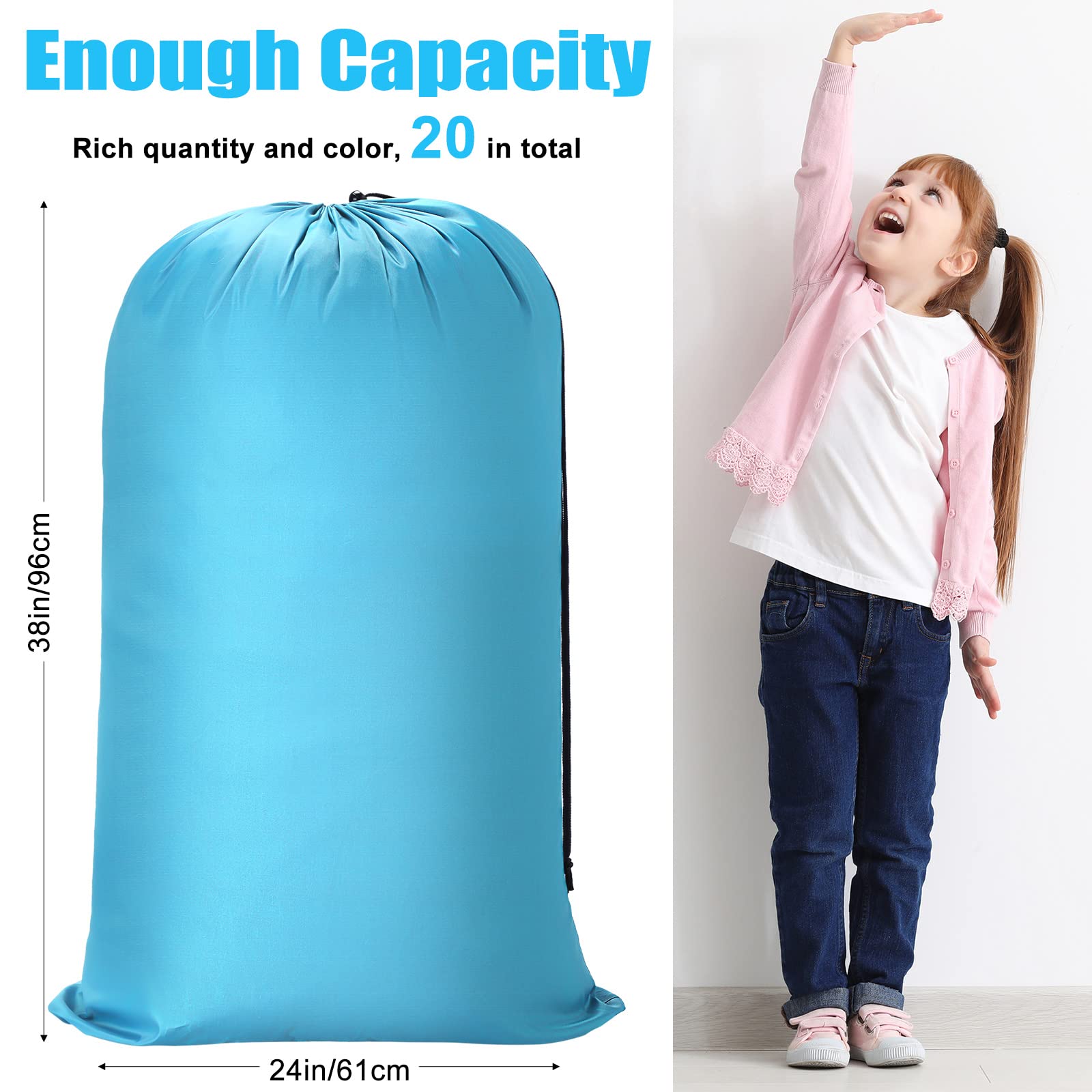 Sanwuta 80 Packs Extra Large Laundry Bag Travel Laundry Bags with Drawstring Closure 38" x 24" Reusable Clothes Organizer for Dirty Clothes College Dorm Commercial Laundry Services, Multi Colors