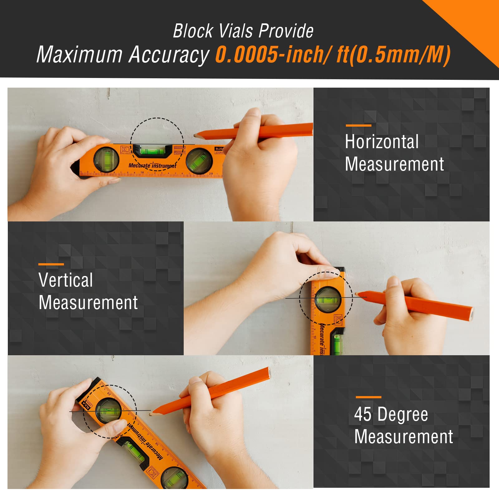 Mecurate Instrument Level Tool, 9 inch, 230mm, Metric&Inch Double Scale Magnetic Torpedo Level and Ruler