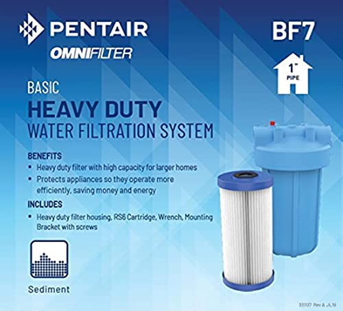 Pentair OMNIFilter BF7 Water Filtration System, 10" Basic Whole House Heavy Duty Filtration System, Includes 10" Blue Heavy Duty Housing, RS6 Sediment Reduction Cartridge and All Tools, 3 Piece Set