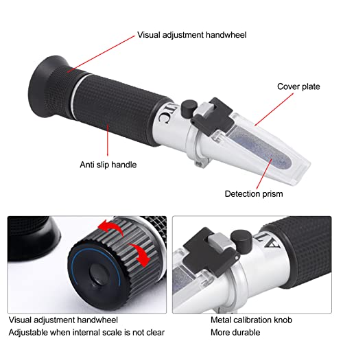 Mothinessto Wine Refractometer, Brix Refractometer Handheld 3 in 1 HD Prism Measure Sugar Content Slip Resistant Visual Adjustment Handwheel for Milk for Homebrew Kit
