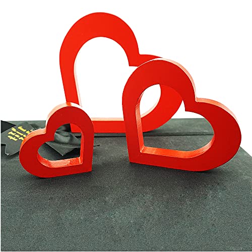 SaktopDeco Red Wooden Heart Centerpiece Red Heart Shape Sign for Romantic Valentines Day Table Fireplace Home Decor