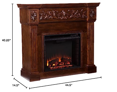 SEI Furniture Calvert Electric Carved Floral Trim Fireplace, Espresso (AMZ8729EF)