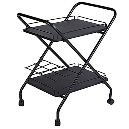 N/A 2-Tier Rolling Utility Cart Metal Bar Service Car with Wine Rack Lockable Wheel Multi-Functional Storage Rack