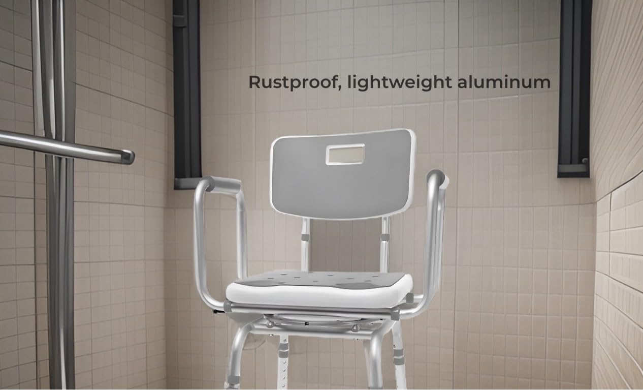 MOBB Premium Bathroom Swivel Shower Chair Bath Bench with Back, 360 Degree Swivel Seat with Locking Mechanism