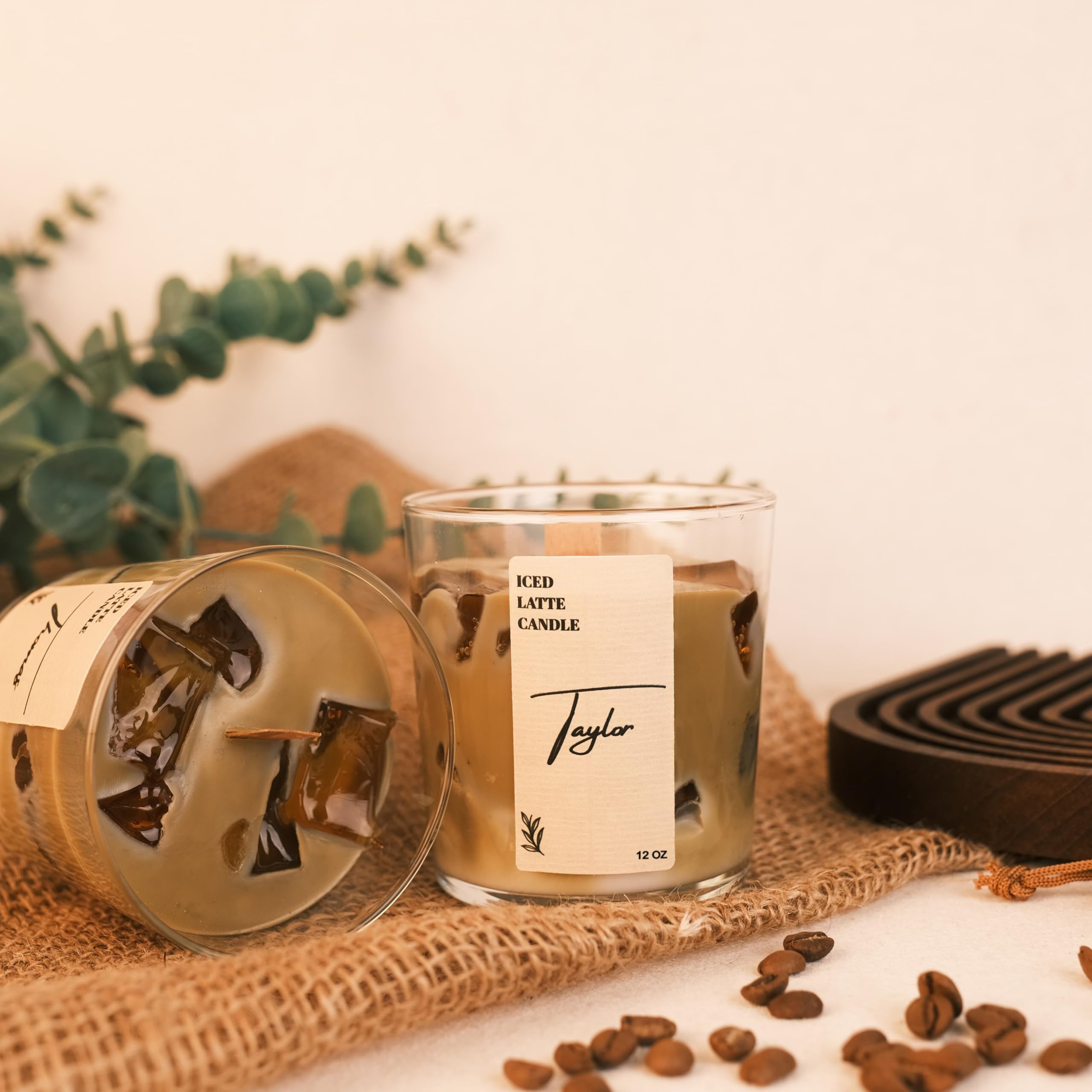 Personalized Iced Coffee Latte Candle β Custom Soy Wax Candle with Wooden Wick β Gift for Weddings, Birthdays, Bridesmaids, and Christmas Gifts