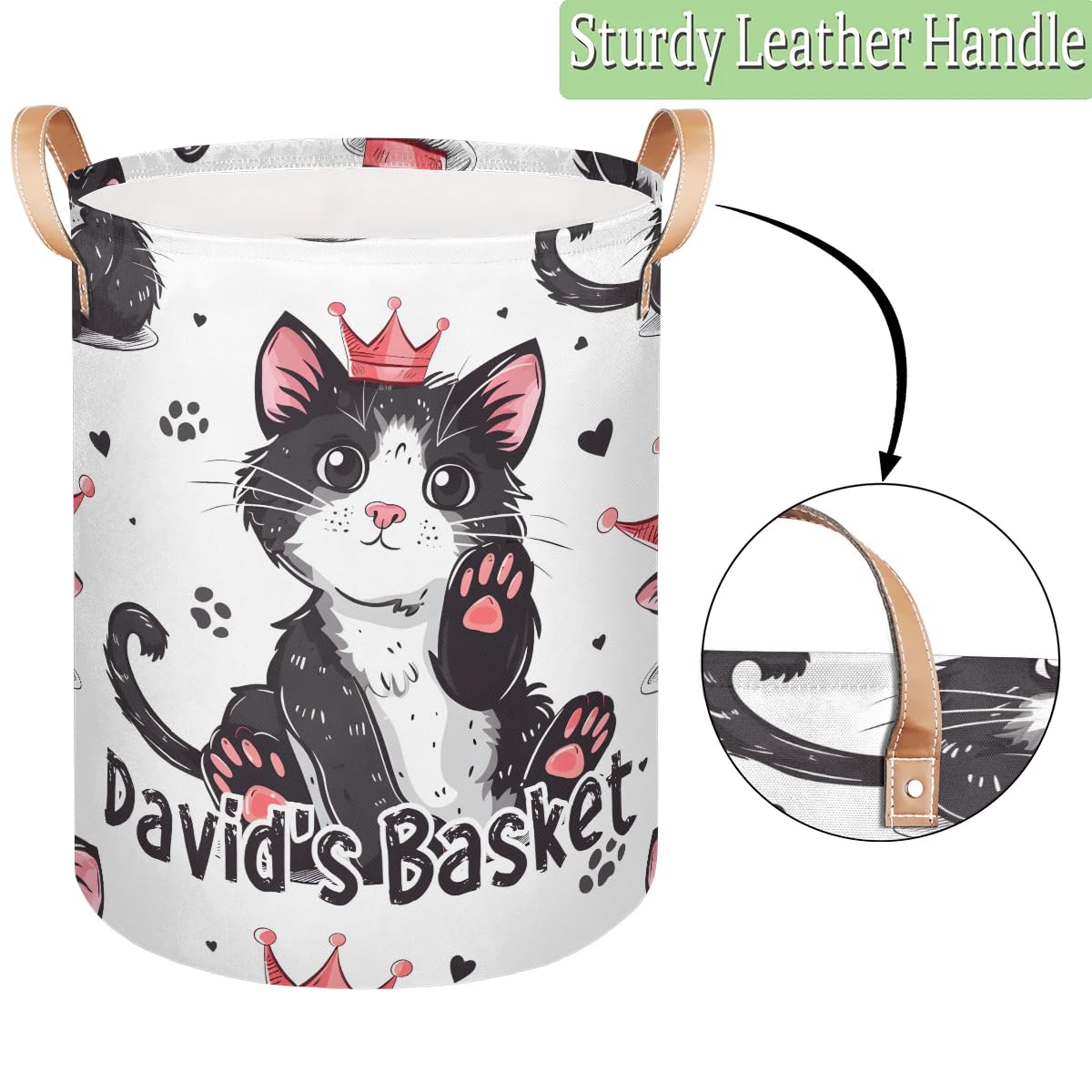 Personalized Laundry Basket, Custom Gift Laundry Hamper, Collapsible Nursery Waterproof Laundry Baskets, Dirty Clothes Toy Hamper with Handles Princess Cats Pattern