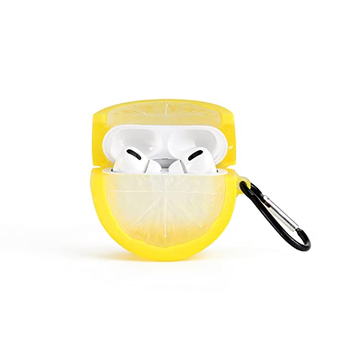 QIXIU for AirPods Pro Case Cover with Keychain,Full Protective Accessories for Women Girl with Apple 2022 Latest AirPods Pro Case,Lemon Design Wireless Charging Headset Accessories