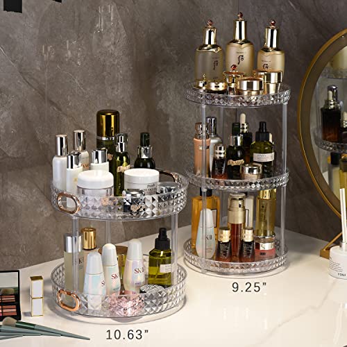 ROWNYEON Rotating Makeup Organizer 2 Tier skincare organizers Bathroom Organizer Perfume Organizer Spinning Cosmetics Organizer for Vanity,Cabinets, Pantry, Fridge, Countertops,Kitchen