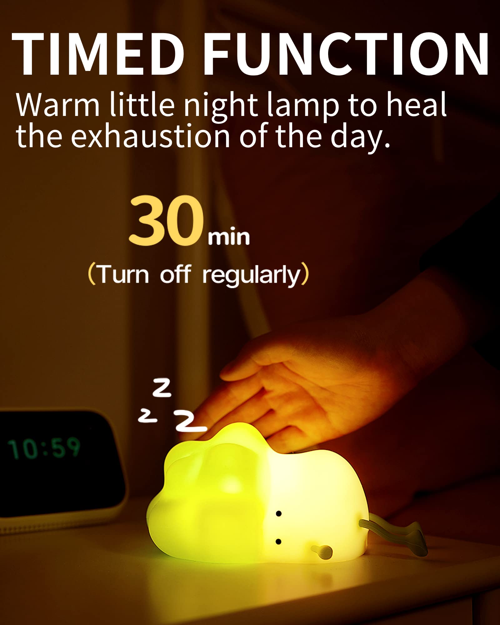 Night Light for Kids Rechargeable LED, 3-Level Dimmable Nursery Nightlight, Food Grade Silicone Squishy Lamp Perfect Bedside Touch Lamp with 30 Mins Timer for Breastfeeding, Toddler, Baby Décor
