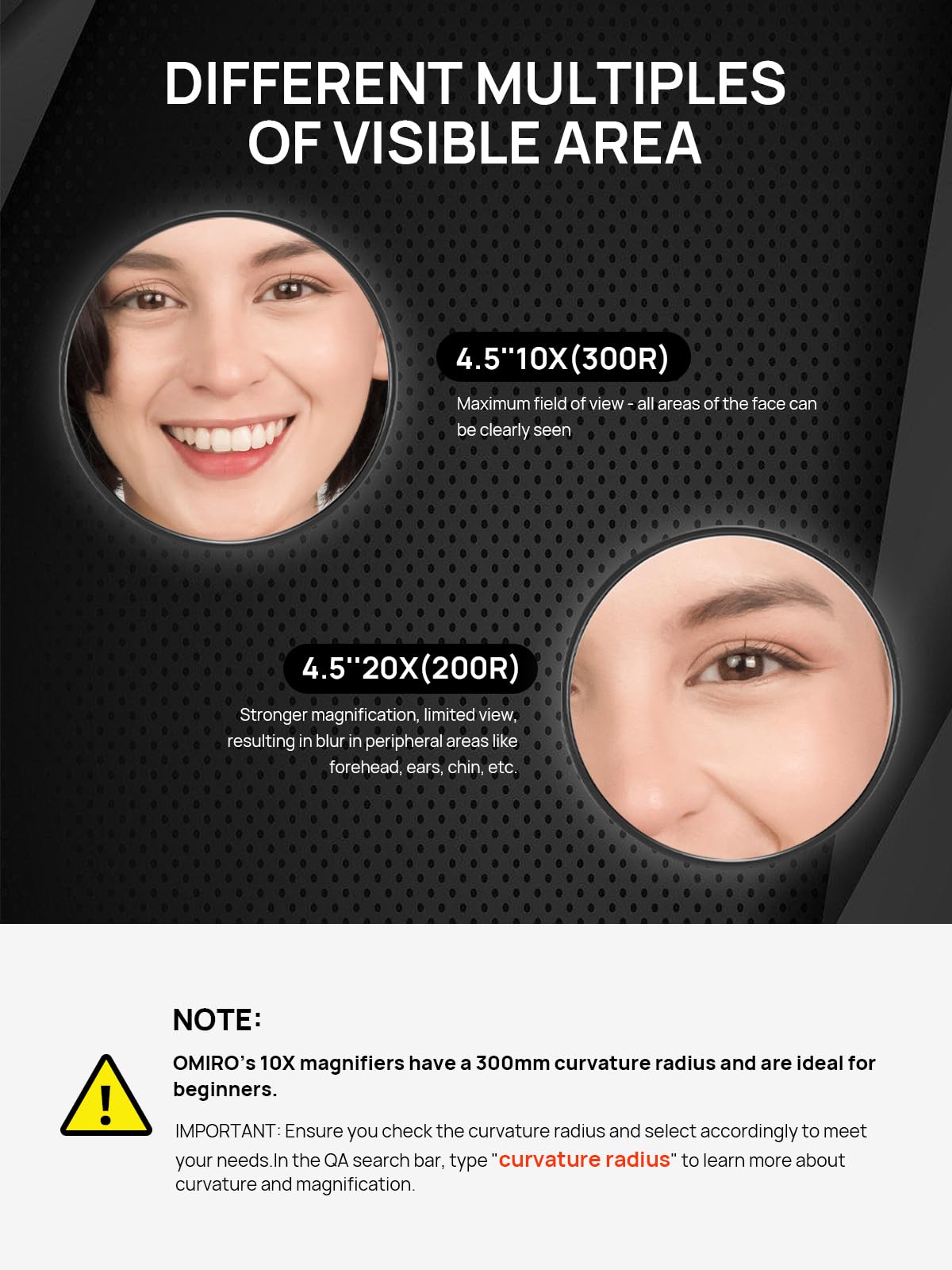 OMIRO 10X(300R)&20X(200R) Magnifying Mirrors and 3 Tweezers Set Combo, 4.5" & 3.5" Triple Suction Cups Round Spot Mirrrors