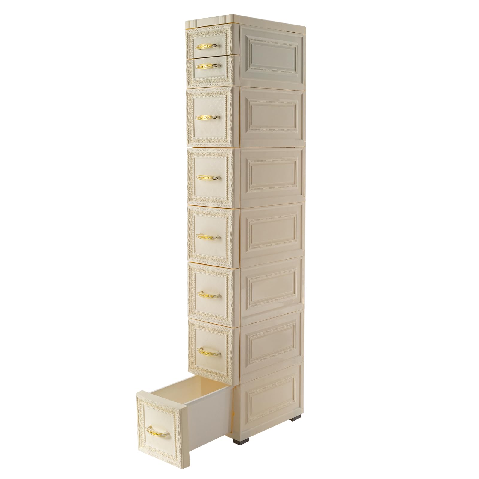 PIOJNYEN 7Tier Bathroom Floor Cabinet, Vertical Storage Unit with Drawers and Casters, Large Capacity Storage Tower Waterproof Toilet Paper Storage Cabinet for Small Spaces Gaps