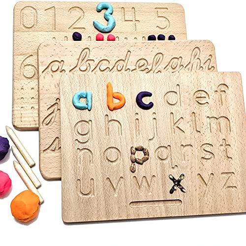Montessori Pre Writing | Numbers | Print | Cursive | Alphabet Tracing Board with Wooden Pen