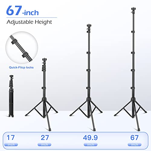 Sensyne 67" Phone Tripod & Selfie Stick, Extendable Cell Phone Tripod Stand with Wireless Remote and Phone Holder, Compatible with iPhone Android Phone, Camera