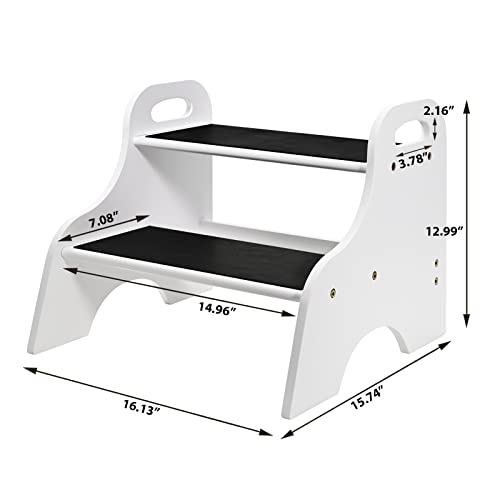 Ollieroo Bamboo 2 Step Stool, Heavy Duty Kids Step Stool with Non-Slip Stepping Surface, Stepping Stool for Kids Adults, Toddler Step Stool for Bathroom Sink Kitchen Counter Bedside(White)