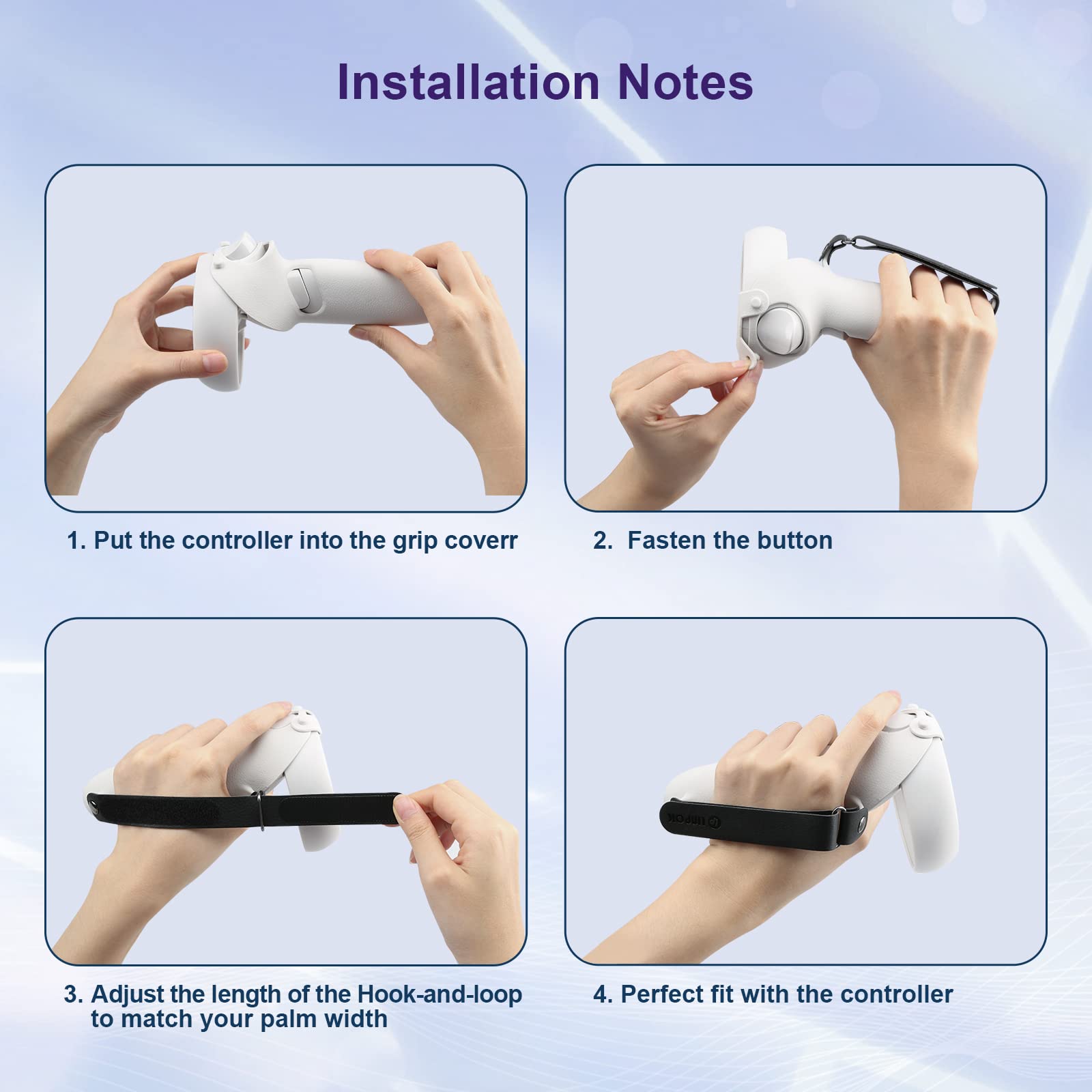 LINPOK Controller Grip Cover Compatible with Oculus/Meta Quest 2 Accessories, Adjustable with Knuckle Straps, Anti-Throw Handle Protector for Controller, Suitable for Large Hands