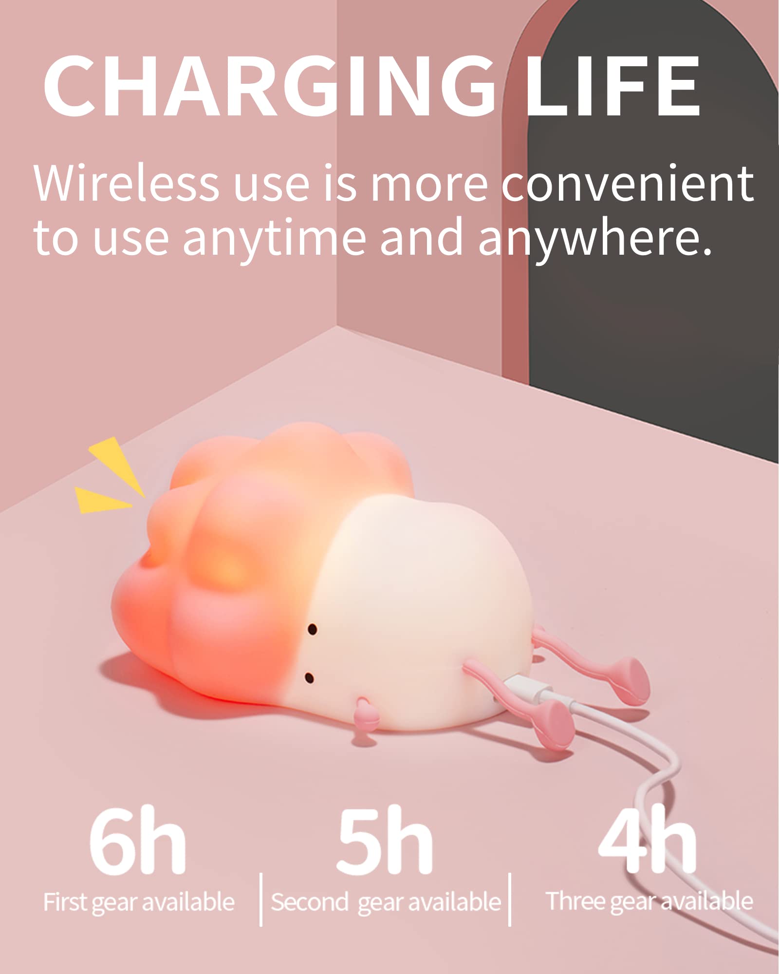 Night Light for Kids Rechargeable LED, 3-Level Dimmable Nursery Nightlight, Food Grade Silicone Squishy Lamp Perfect Bedside Touch Lamp with 30 Mins Timer for Breastfeeding, Toddler, Baby Décor