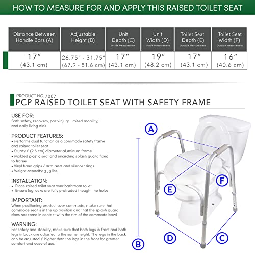 PCP Raised Toilet Seat and Safety Frame (Two-in-One), Adjustable Rise Height, Secure Elevated Lift Over Bowl, Made in USA, Regular
