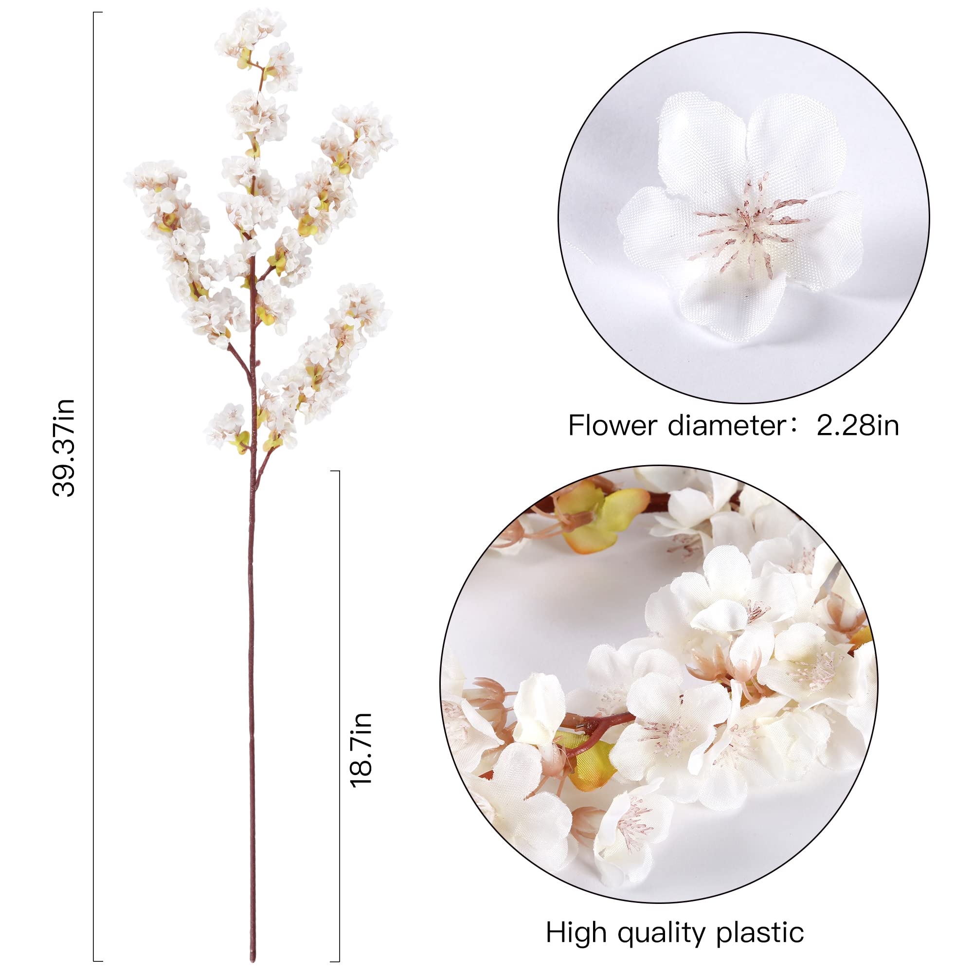 Sggvecsy Artificial Cherry Blossom Branches Faux Cherry Flowers 39 Inch Peach Branches Silk Tall Stems for Home Wedding Table Vase Decor (3 Pcs, Ivory)