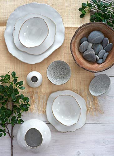 Serene Spaces Living Large Free-Form Edge Glazed Ceramic Bowl, Centerpiece for Vintage Weddings, Events, Measures 6" Long, 5.5" Wide, 2.75" Tall