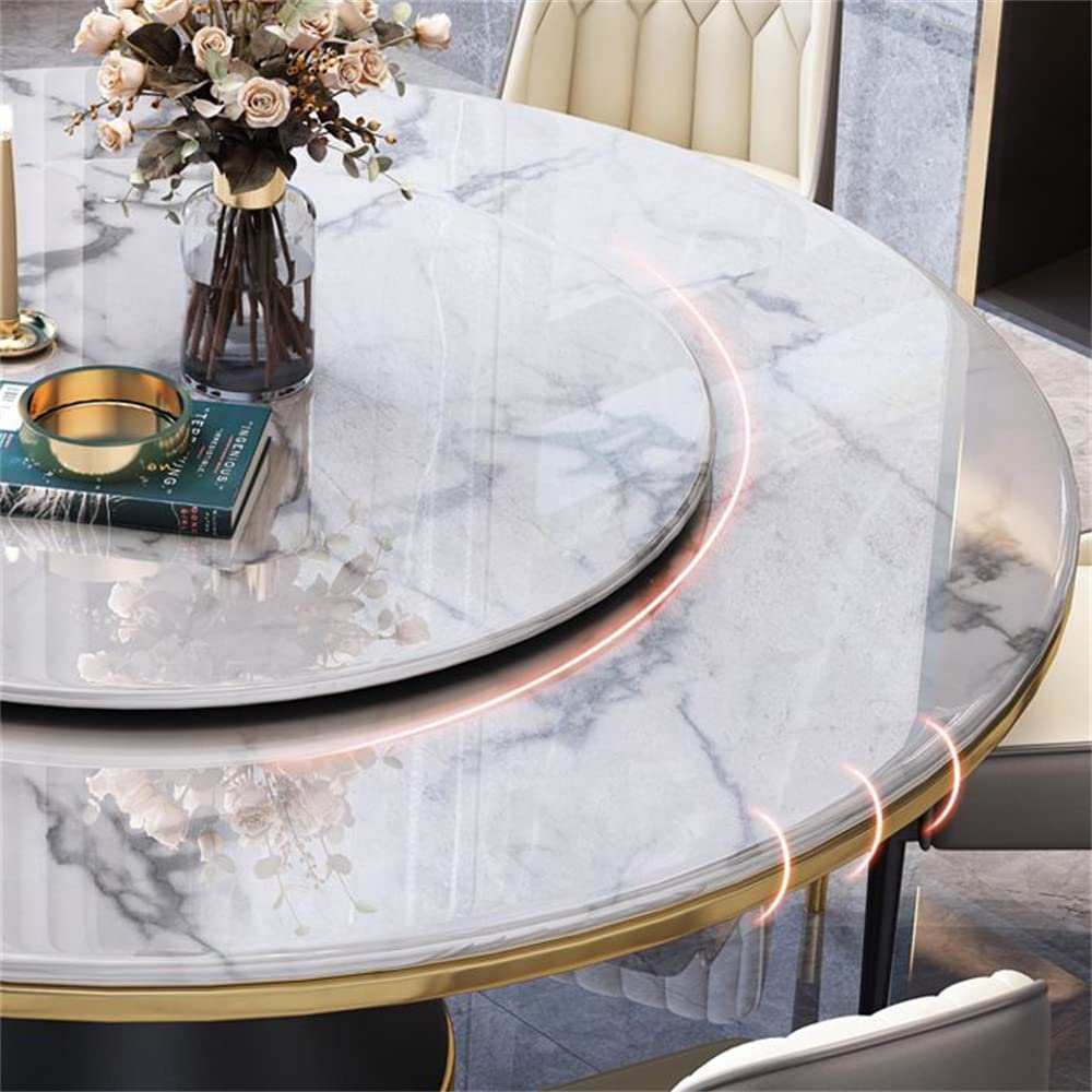 LAKIQ Modern Round Dining Table with Lazy Susan Marble Kitchen Dining Room Table Pedestal Dining Table(White Lazy Susan,47.2" L x 47.2" W x 29.5" H)