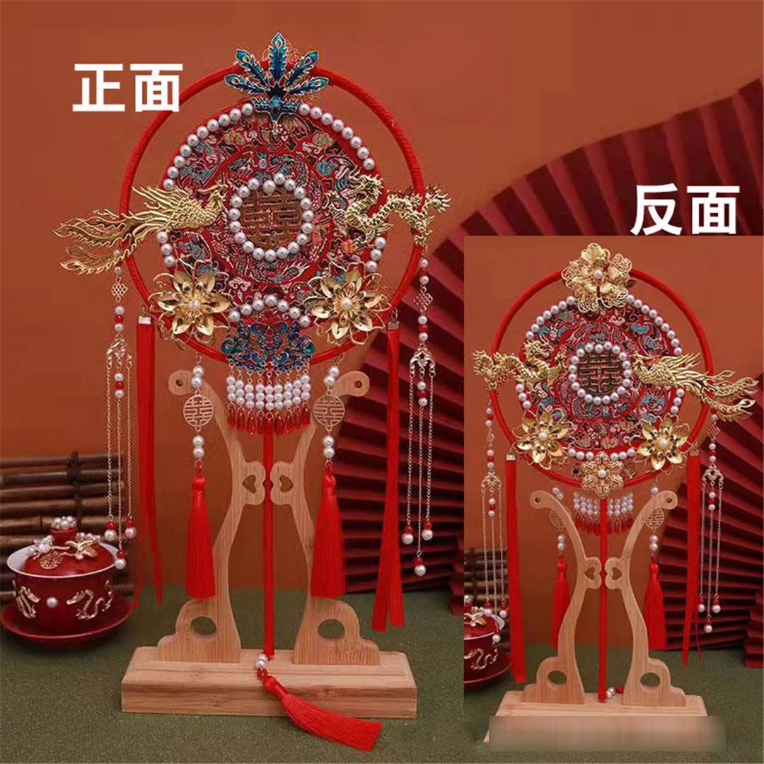 Lmtossey Antique Bridal Fan Chinese Classical Wedding Bride Long Handle Group Fan Wedding Supplies Xiuhe Photography Hold Fan Props