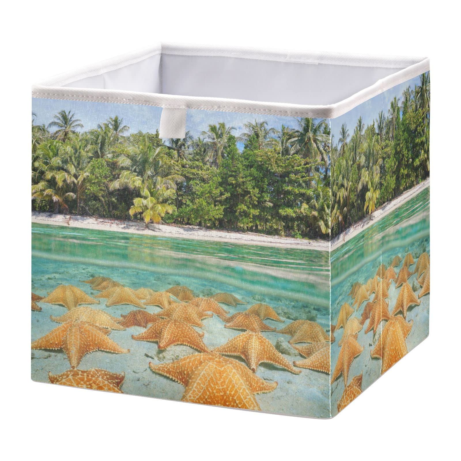 Kigai Storage Basket Tropical Palm Trees & Starfishes Foldable Storage Bin 11 X 11 X 11 Inches Cube Storage Baskets Box for Shelves Closet Laundry Nursery Bedroom Home Decor
