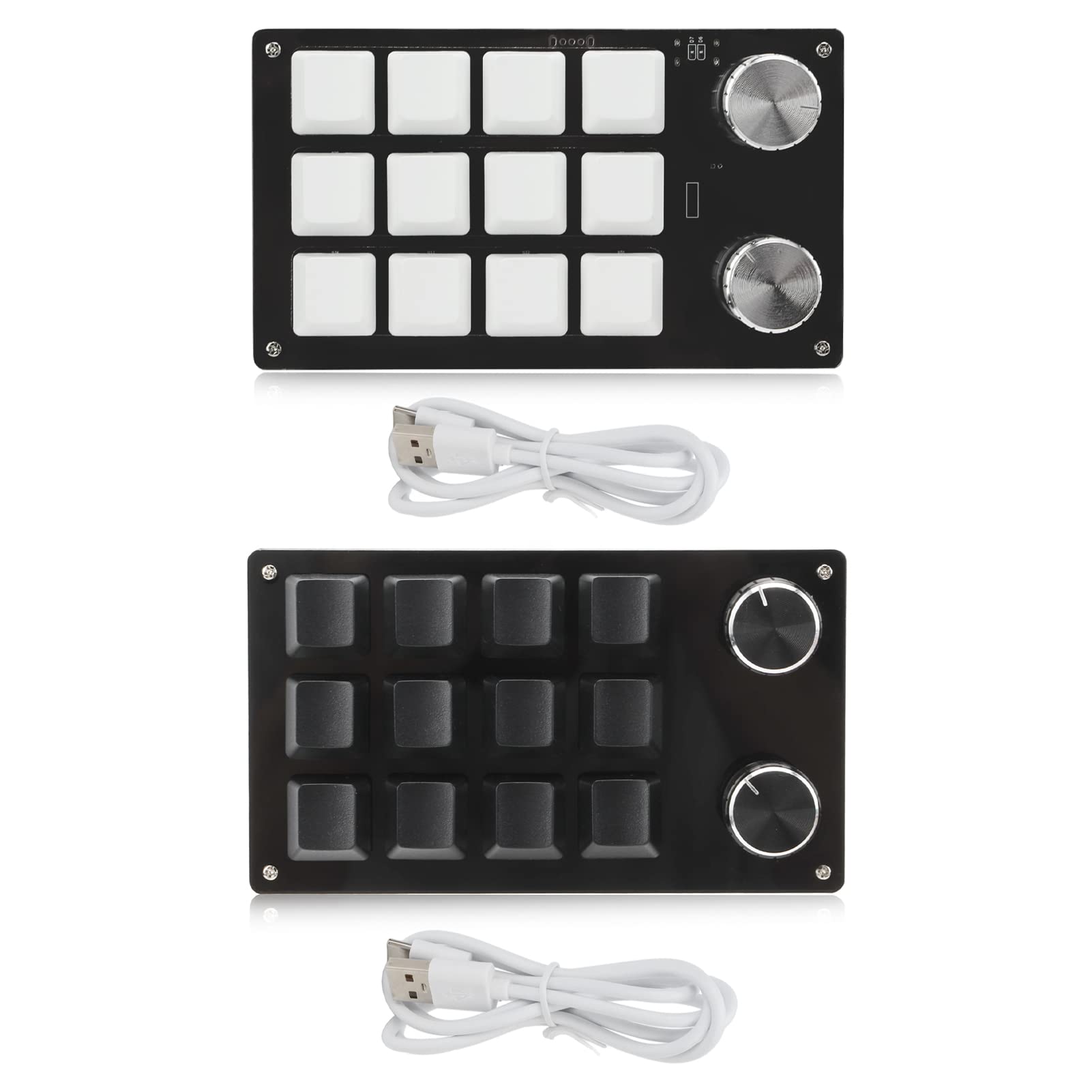 One Handed Gaming Keyboard, 12 Key Macro Programmable RGB Mechanical Keyboard Plug and Play Portable Mini Pc Keyboard with Memory Function for Windows, for Vista, for Linux, for Os X(Black White)