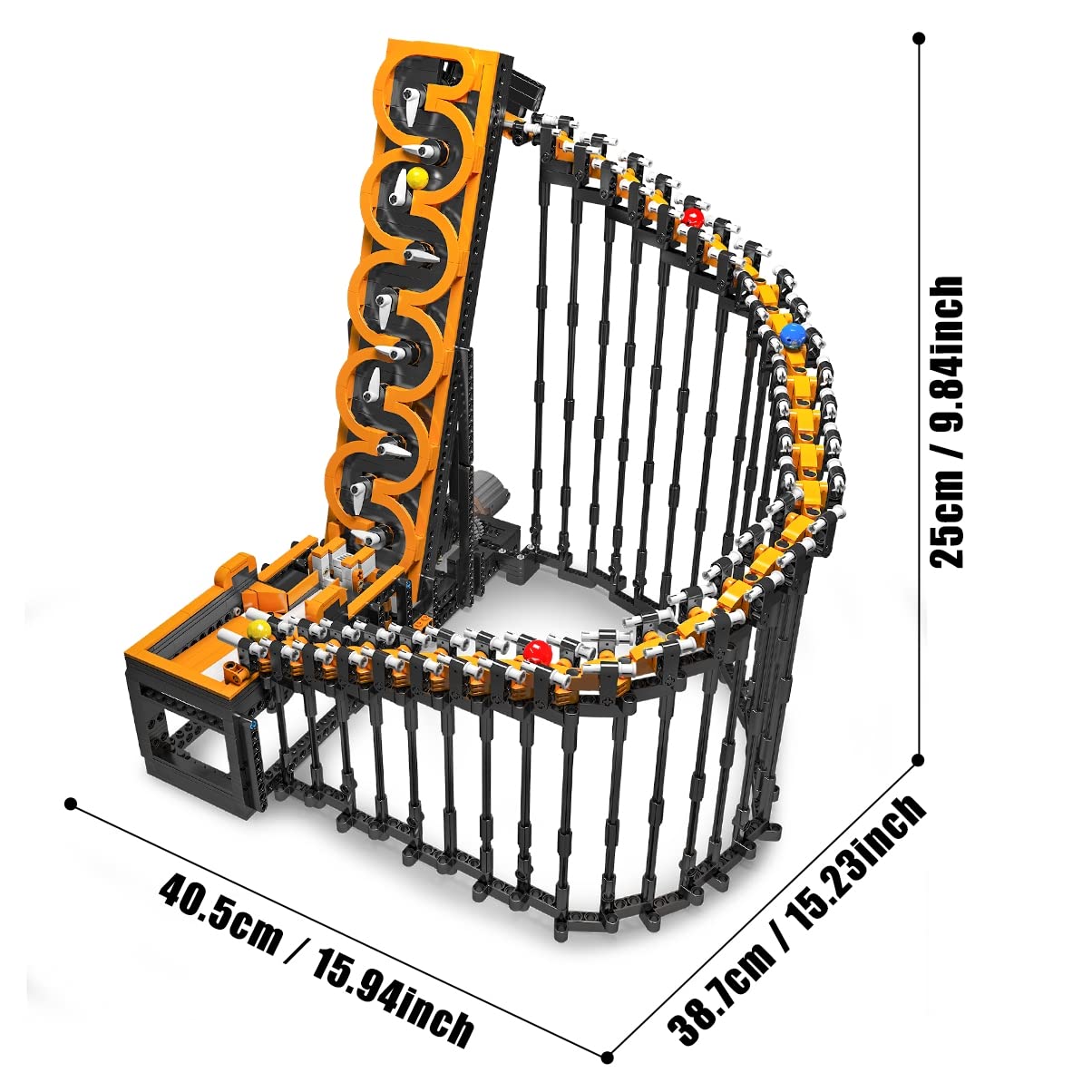 Mould King 26008 Harp Track Marble Run Building Blocks, Educational Power Lifting Steps, Roller Coaster Building Set, 1508 Pieces STEM Clamping Bricks Toy for Kid