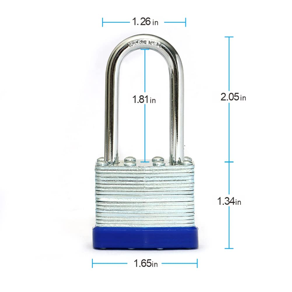 Laminated Steel Keyed Padlock, Keyed Alike Locks,1-9/16"(40mm) Wide Body,Long Shackle Padlock, Blue Plastic Hoop, Pack of 12