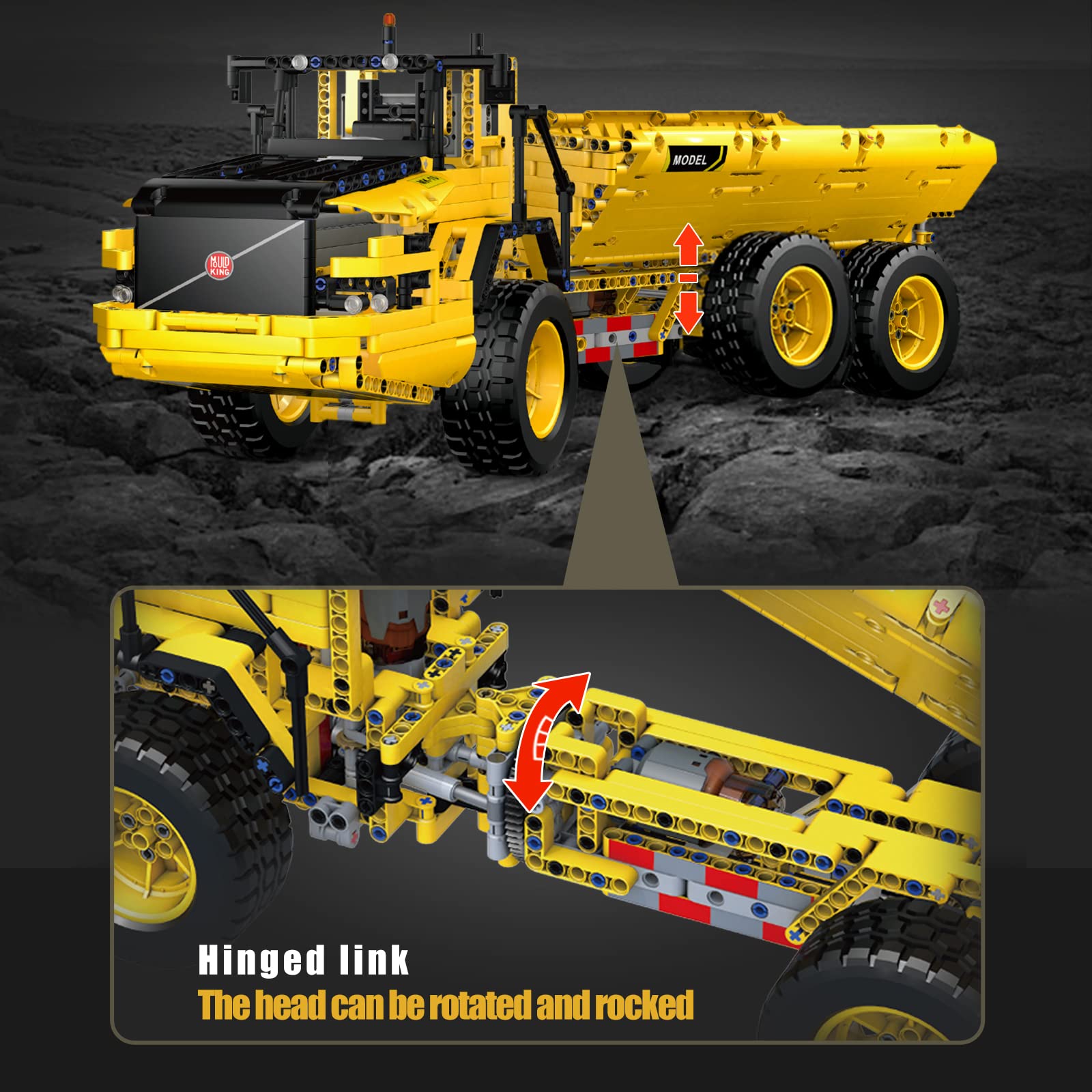 Mould King Engineering Articulated Hauler Building Blocks Kit, APP/RC Control MOC Dump Truck Model, Gift for Kids Age 8+ (1,888+ Pieces)