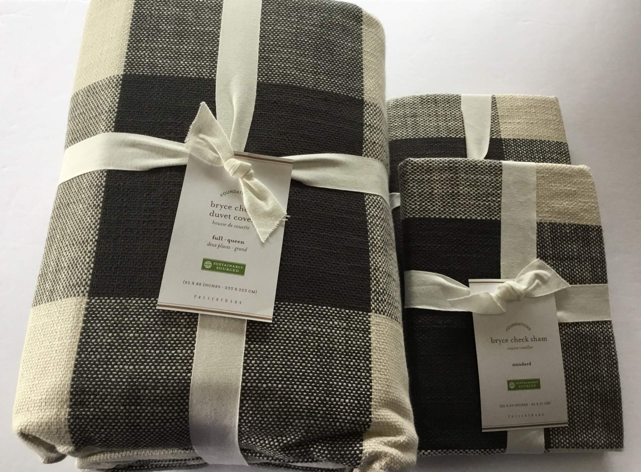 Pottery Barn Bryce Buffalo Check Duvet Cover Full/Queen & Two Standard Shams ~Charcoal~