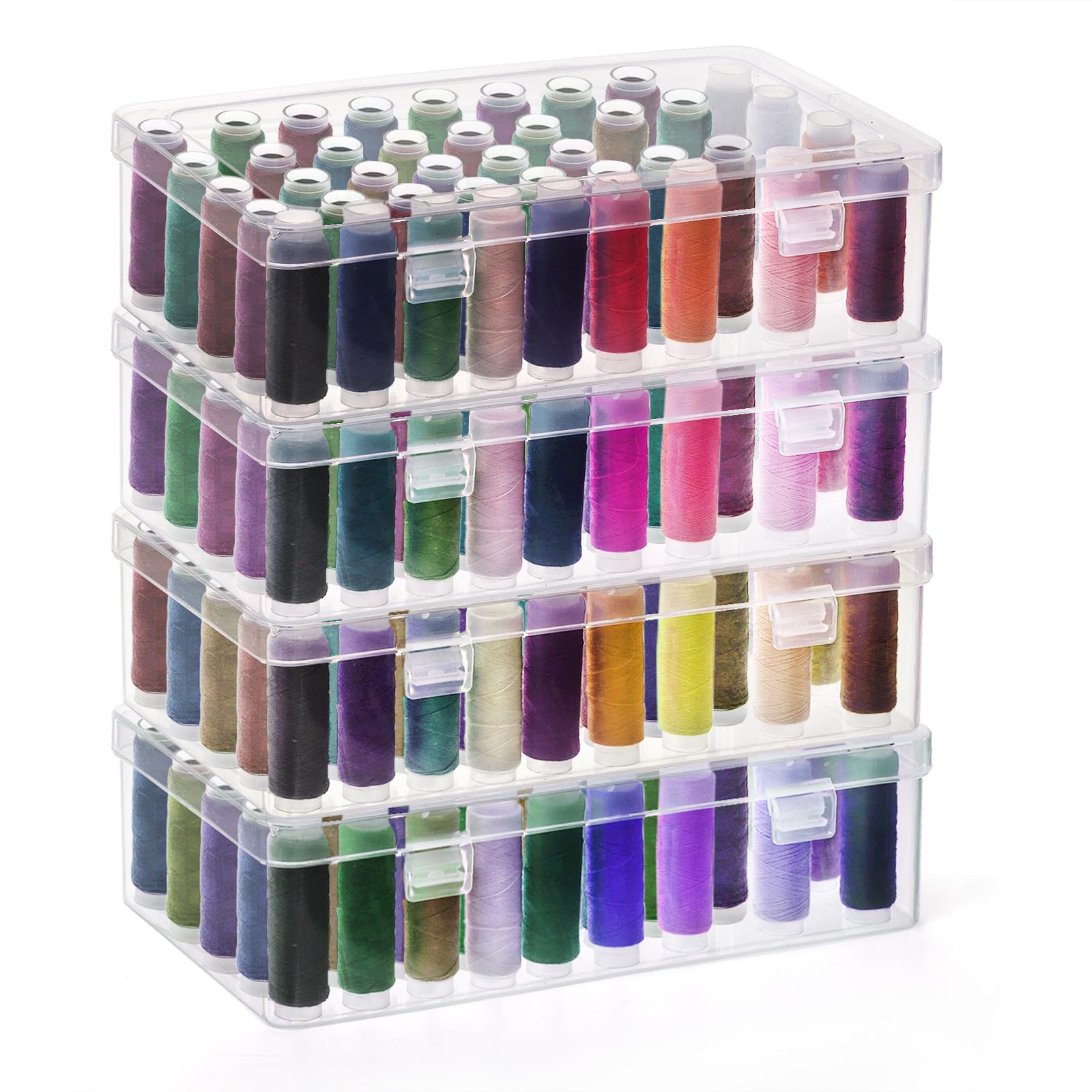 Mezchi 4 Pack 42 Slots Embroidery Thread Organizer, Clear Plastic Thread Spool Holder, Sewing Thread Storage for Embroidery and Sewing Threads