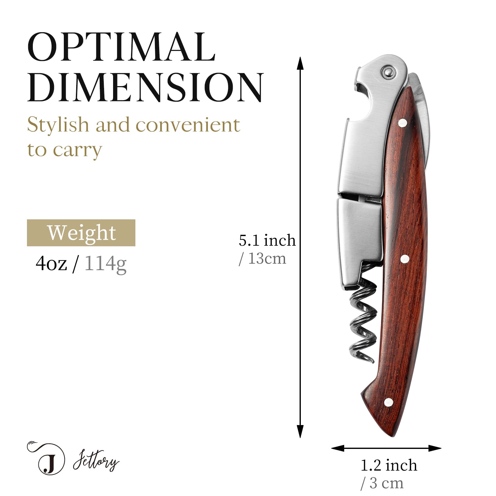 Jettory Wine Opener, Premium Waiters Corkscrew with Foil Cutter, Beer Opener & Dual Hinge for Wine Bottle, Stainless Steel Wine Key for Servers Waiters and Home Use