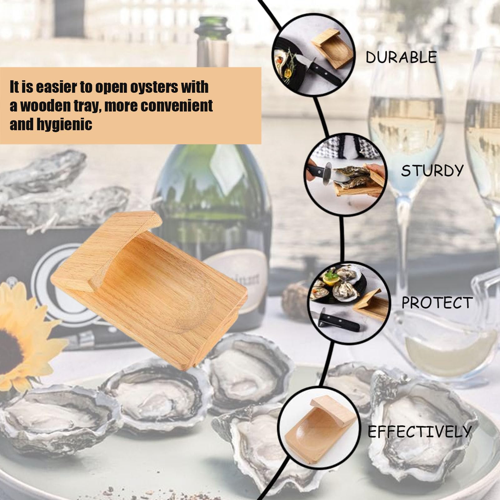 Oyster Opener Clamp, Oyster Shelling Holder Wood, Ergonomic Hand Guard Oyster Shelling Tool, Portable Seafood Tools Suitable for Parties, Picnics
