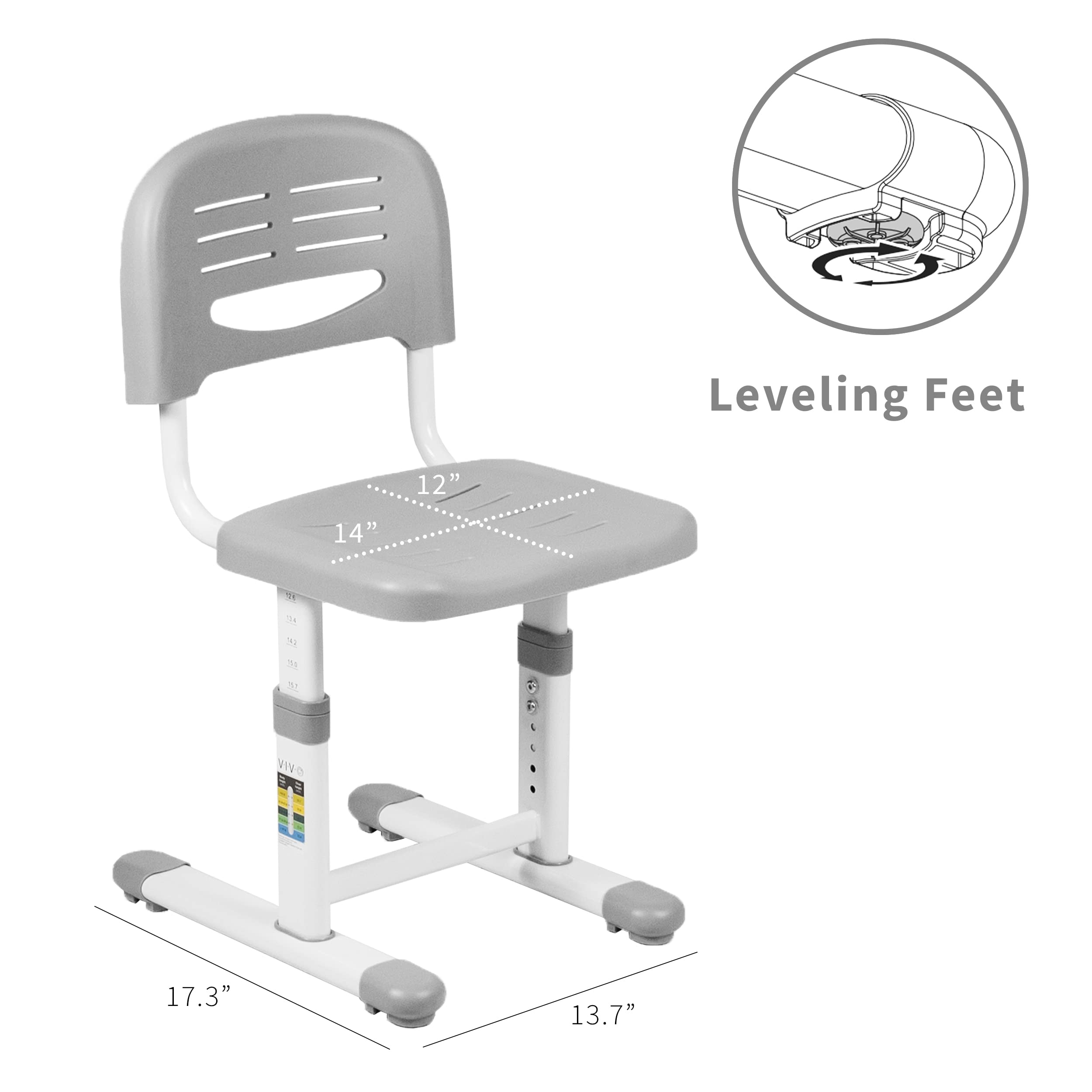 VIVO Height Adjustable Kids' Desk Chair, Chair Only, Multifunctional Interactive Workstation for School Study or Play, Children's Ergonomic Seat with Back, Gray, DESK-V201G-CH