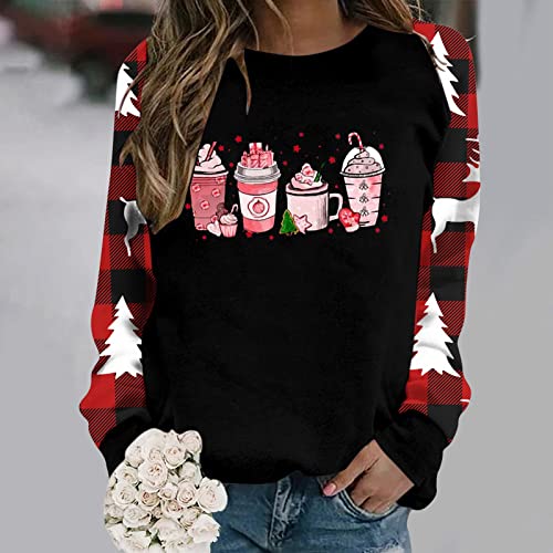 Lmzaren Women's Trendy Long Sleeve Pullovers Crew Neck Tunics Reindeer Sweaters Xmas Streetwears Buffalo Tops Comfy Shirts