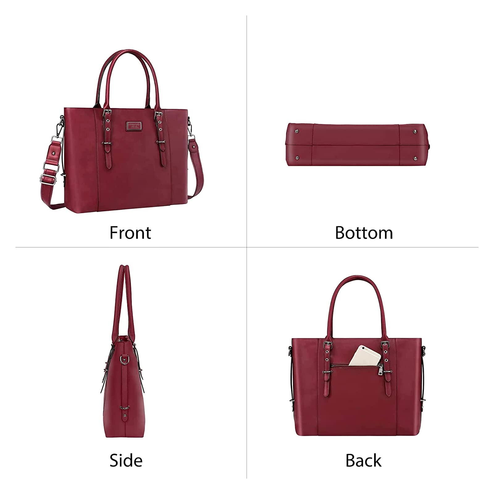 MOSISO PU Leather Laptop Tote Bag for Women (17-17.3 inch), Wine Red
