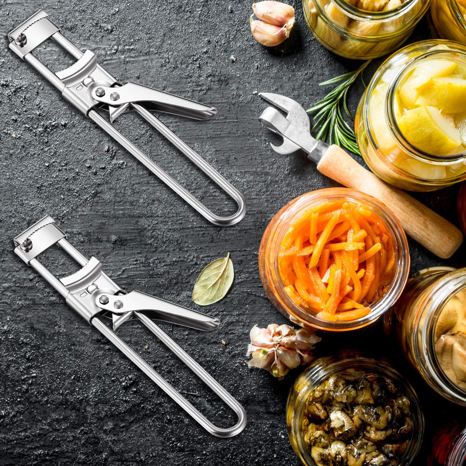 Master Opener Adjustable Jar and Bottle Opener Adjustable Multifunction Stainless Steel Can Opener Jar Lid Gripper Manual Jar Opener Kitchen Accessories for Weak Hands (2 Pieces)