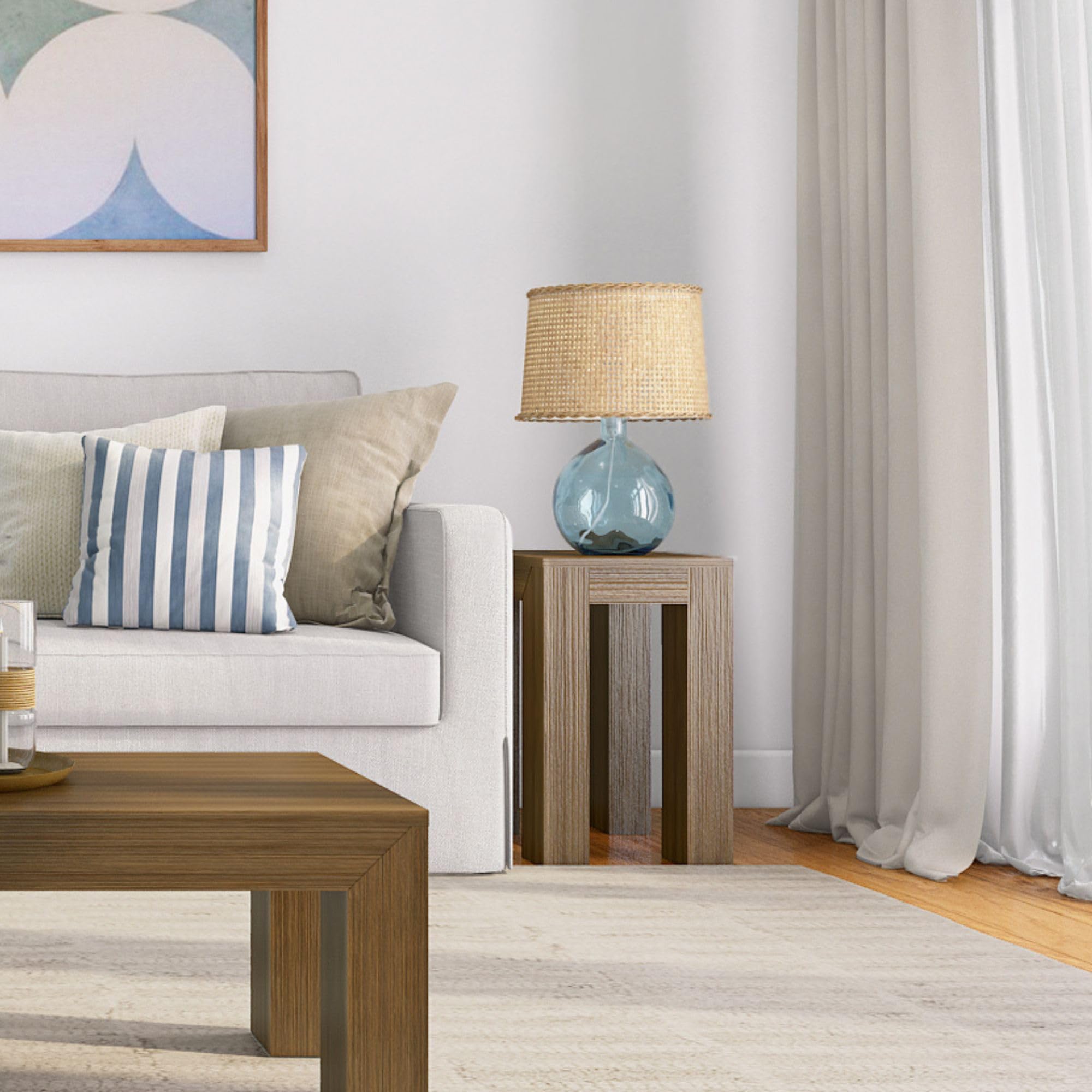 Plank+Beam Modern Rectangular Side Table, Slim Side Table for Living Room, Narrow Nightstand for Small Spaces, Wood End Table for Bedroom, Pecan Wirebrush