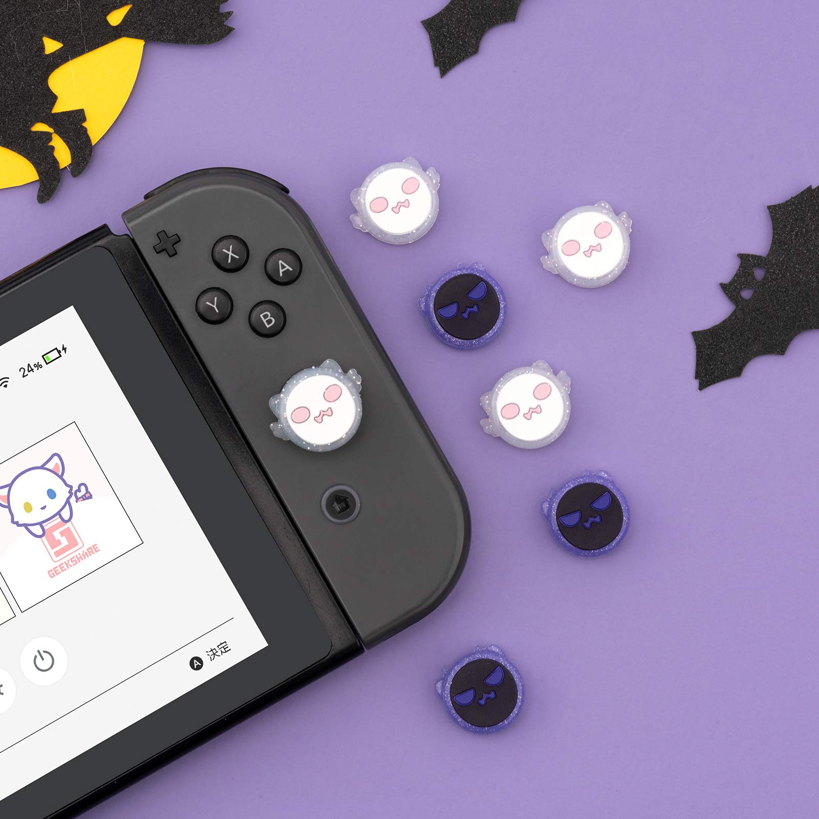GeekShare 4PCS Cute Ghost Halloween Thumb Grip Caps,Soft Silicone Joystick Cover Compatible with Nintendo Switch/OLED/Switch Lite