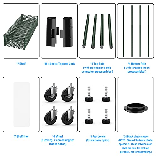 pouseayar Wire Shelving Unit, 7 Tier NSF Metal Shelf 2450lbs Capacity Heavy Duty Adjustable Storage Rack with Wheels & Shelf Liners for Kitchen Garage Basement, 82" H x 48" L x 18" D Green