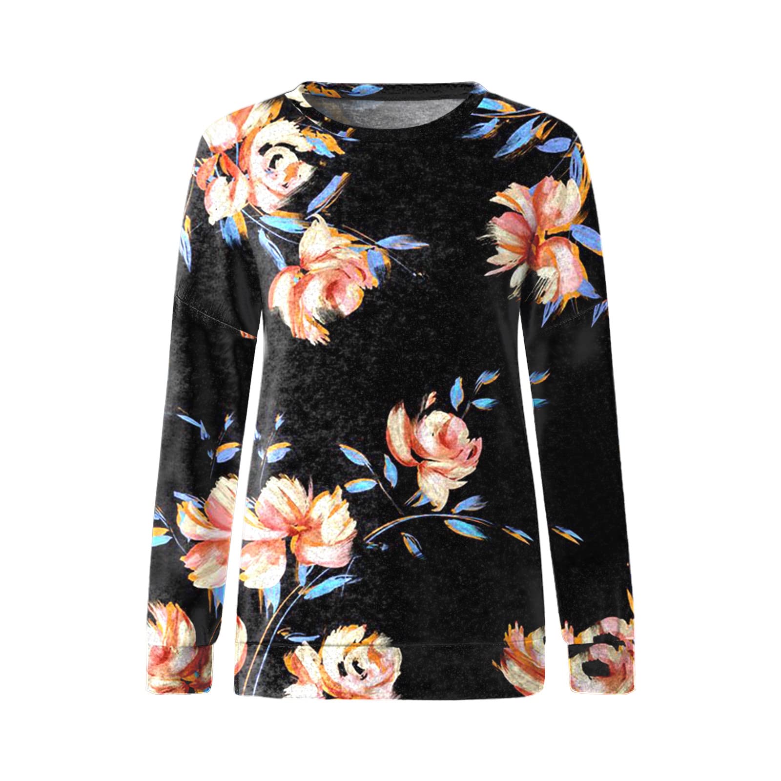 lnmuld Women's Plain Floral Long Sleeve Round Neck Tunic Top Sweatshirt Pullover Jacket Dresses Casual