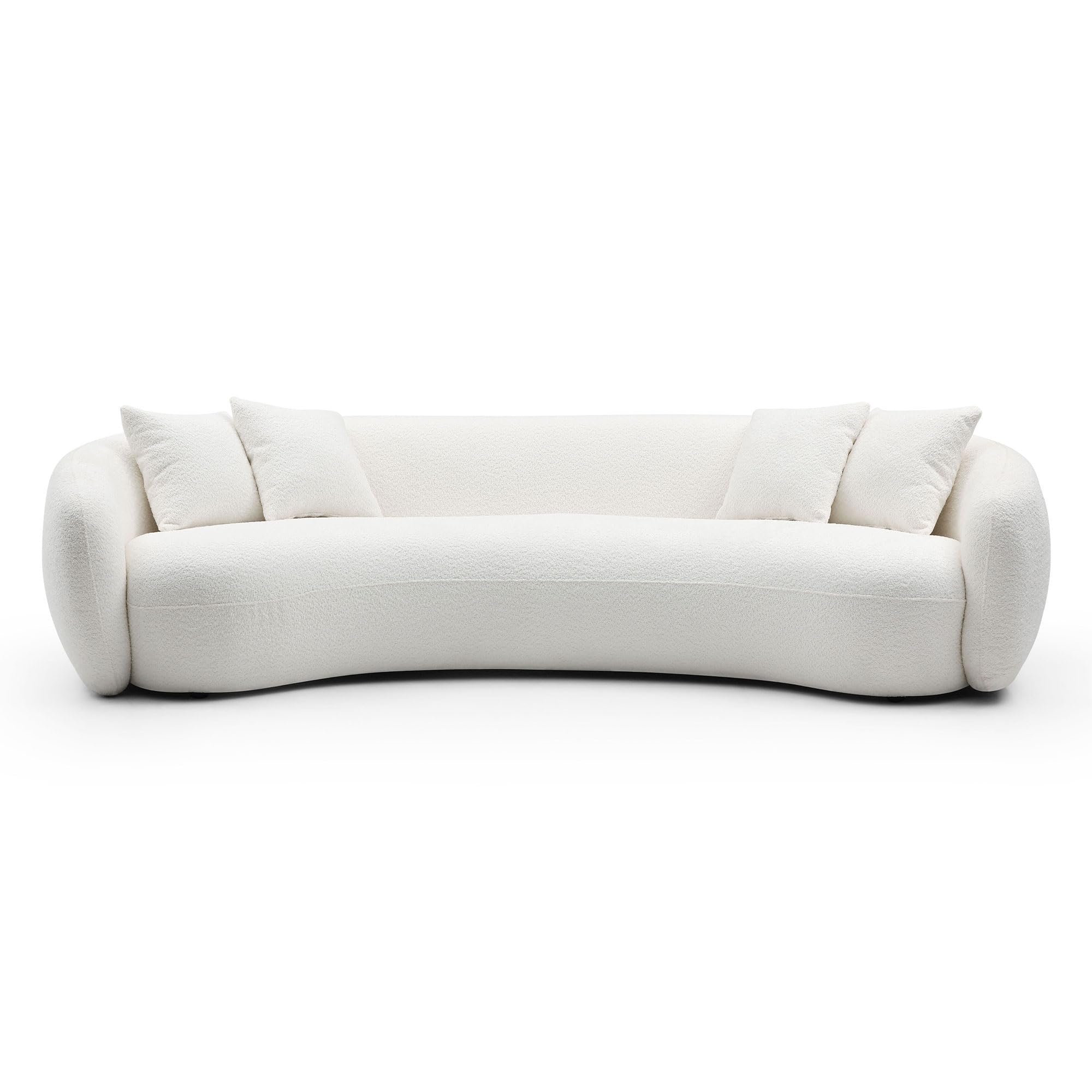SSC SATITUNCASA 102β Luxury Modern Boucle Curved Sofa Couch, Minimalist Style Comfy Sofa Couch for Living Room, Apartment, Home Office, 3 Seater Curved White Sofa(White 102)