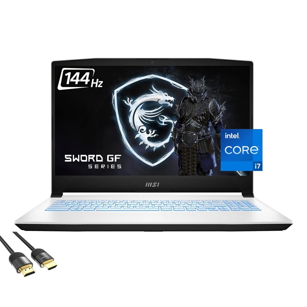 MSI Sword 3070Ti Gaming Laptop, 15.6" FHD IPS 144Hz, 12th Gen Intel 10-Core i7-12650H, GeForce RTX 3070 Ti, 64GB RAM, 2TB PCIe SSD, VR Ready, USB-C, RJ45, Backlit, White, SPS HDMI 2.1 Cable, Win 11