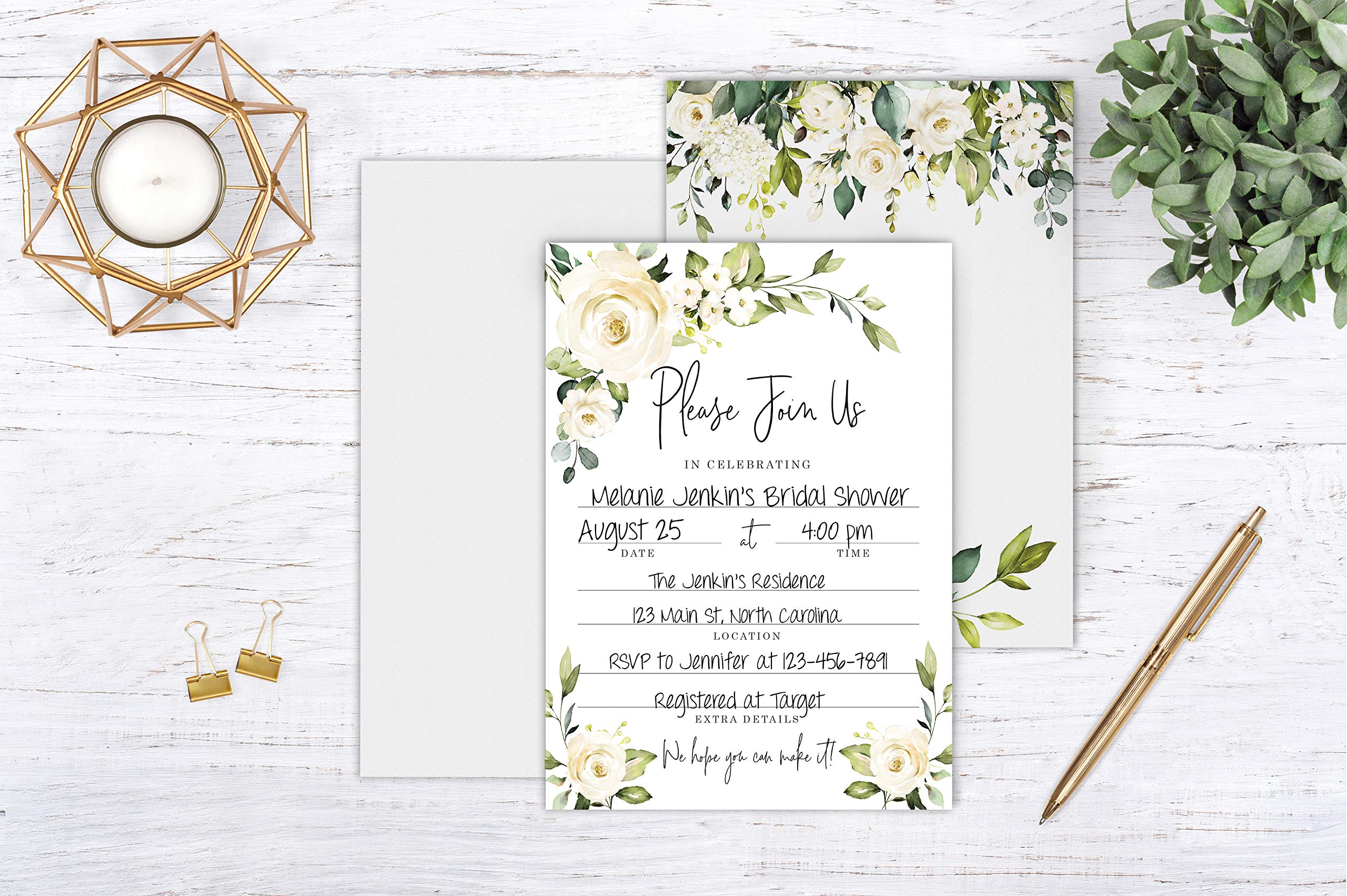 White Rose Invitations For All Occasions - Elegant Invites Perfect for Weddings, Bridal Showers, Birthdays, Engagements, Bachelorette Parties, Receptions, Anniversaries - Envelopes Not Included