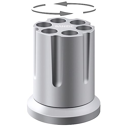 SANZIE Revolver For Six Set Pen Holder Metal Pencil Holder for Desk Aluminum Pencil Stand Desktop Office Supplies Gentleman Pen Organizer(Silver)