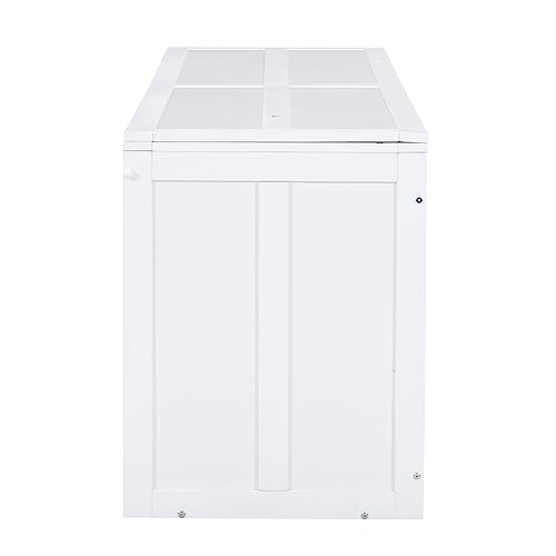 VKKILPEE Queen Size Murphy Bed with Rotatable Desk, 3 in 1 Floor Bed Frame with Cabinet & Workstation, for Small Room Living Room Bedroom, Solid Wood Construction, No Box Spring Required, White