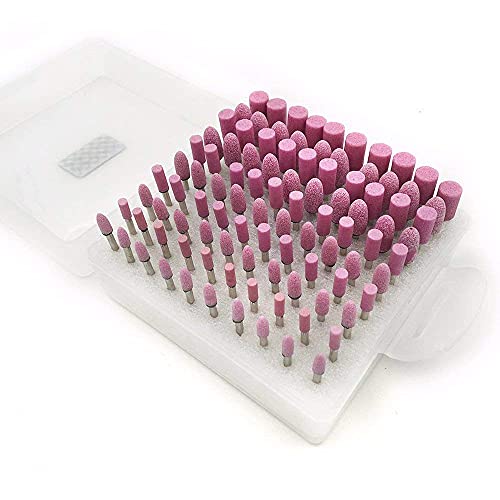 ๐๐ฎ๐จ ๐ค๐ 100 Pcs Rotary Grinding Stone - 1/8'' Shank Aluminum Oxide Sanding Kits Abrasive Stone Grinding Points Polishing Kits for Dremel Rotary Tool (Red)