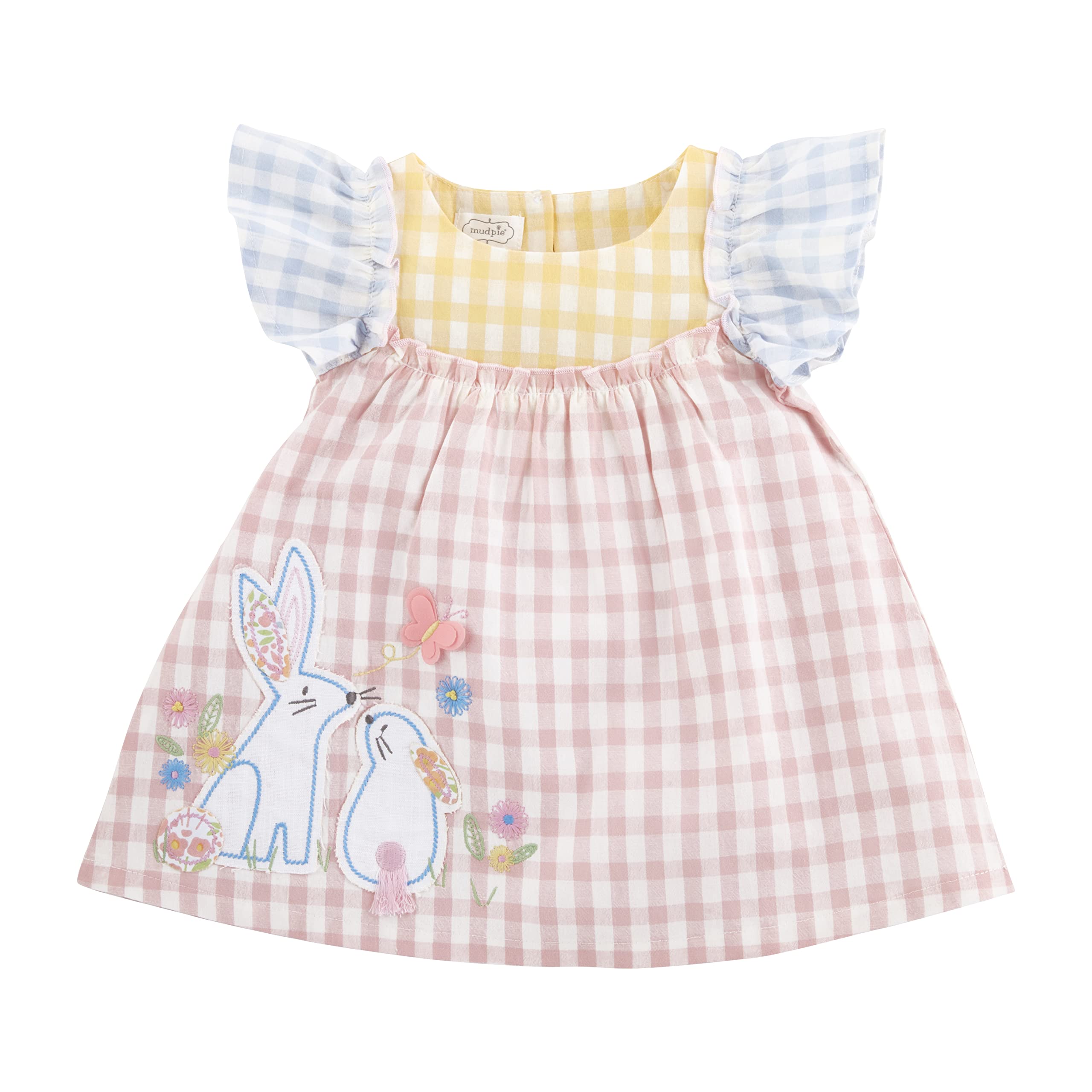 Mud Pie Girls Bunny Gingham Dress, Pink, 2T